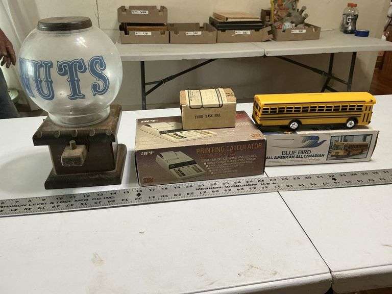School bus bank, calculator and nut dispenser - Legacy Auction Company
