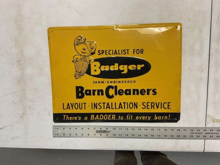 Vintage Badger barn cleaners metal sign - Legacy Auction Company
