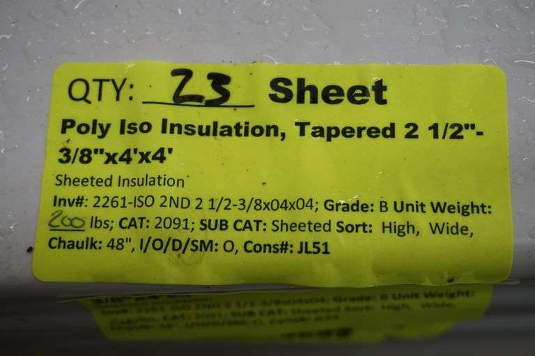 Poly Iso Insulation, Tapered 2 1/2"-1 3/8"x4'x4' - Lambrecht Auction, Inc.