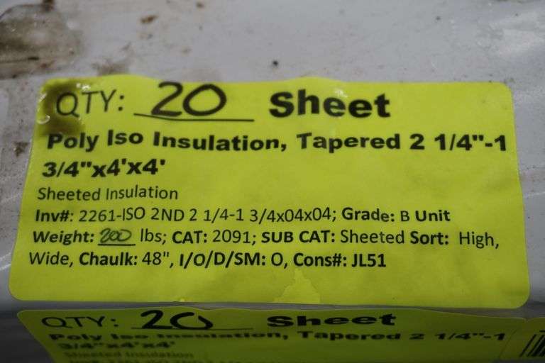 Poly Iso Insulation Tapered, 2 1/4"-1 3/4"x4'x4' - Lambrecht Auction, Inc.