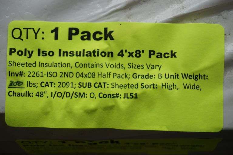 Poly Iso Insulation 4'x8' Pack - Lambrecht Auction, Inc.