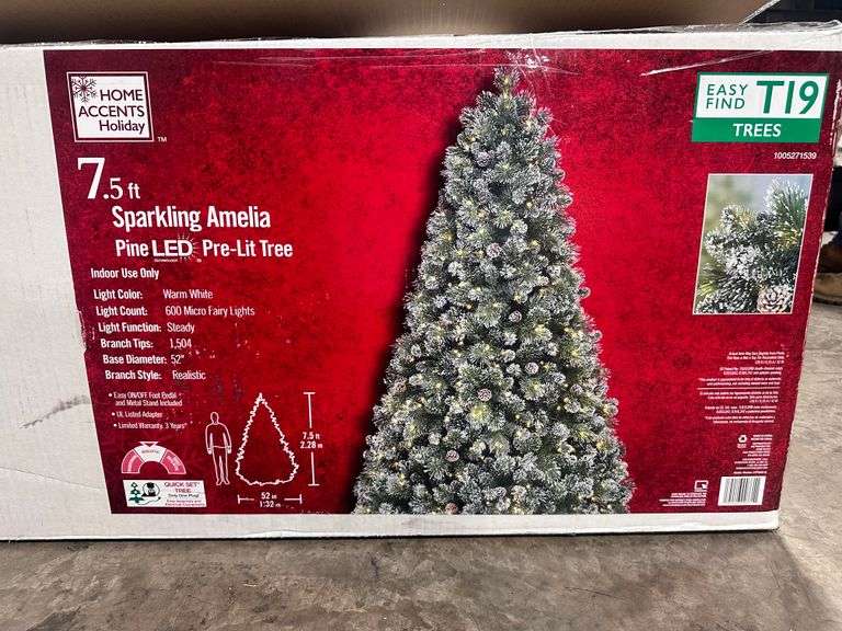 Home Accents Holiday 7.5 ft. Pre-Lit LED Sparkling Amelia Frosted Pine ...