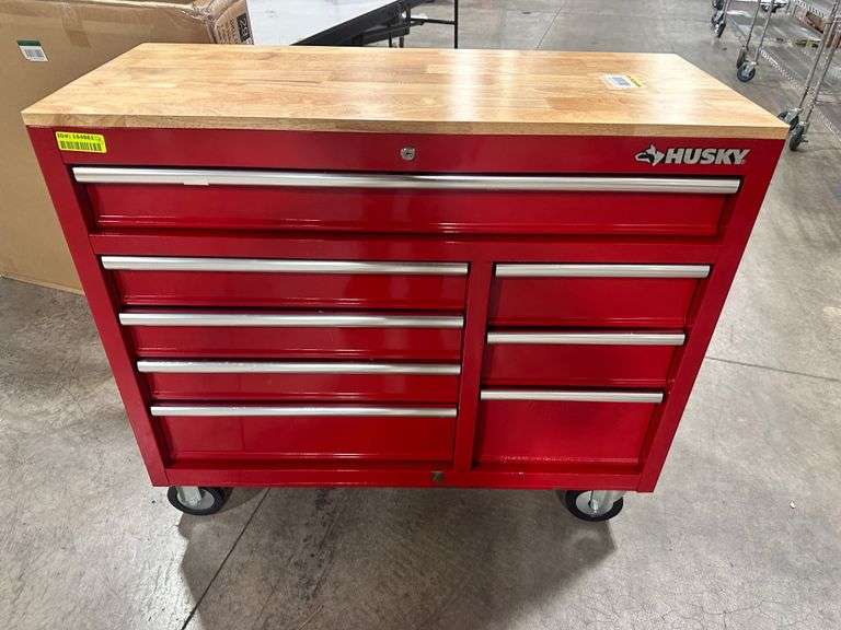 Husky 42 in. W x 18.1 in. D 8-Drawer Red Mobile Workbench Cabinet ...