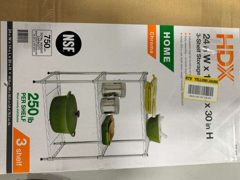 HDX 3-Tier Steel Wire Shelving Unit In Chrome - Lambrecht Auction, Inc.