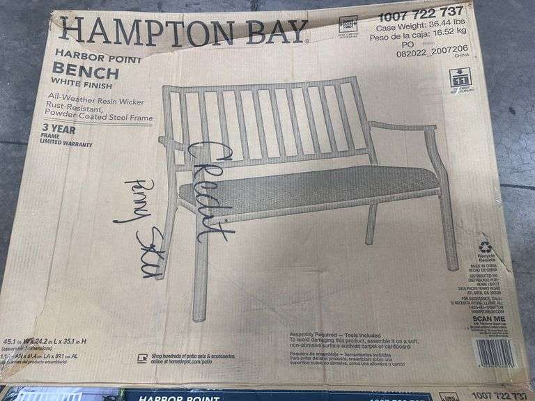 Hampton Bay Harbor Point 45.1 in. 2-Person White Steel Outdoor Bench ...