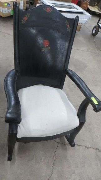 Antique Rocker - Painted Black w/ Roses - Lambrecht Auction, Inc.