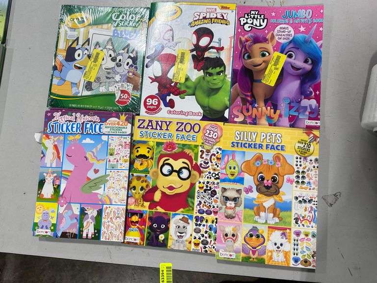 Bendon Sticker Face Books (8), My Little Pony, Marvel Spidey And Bluey ...