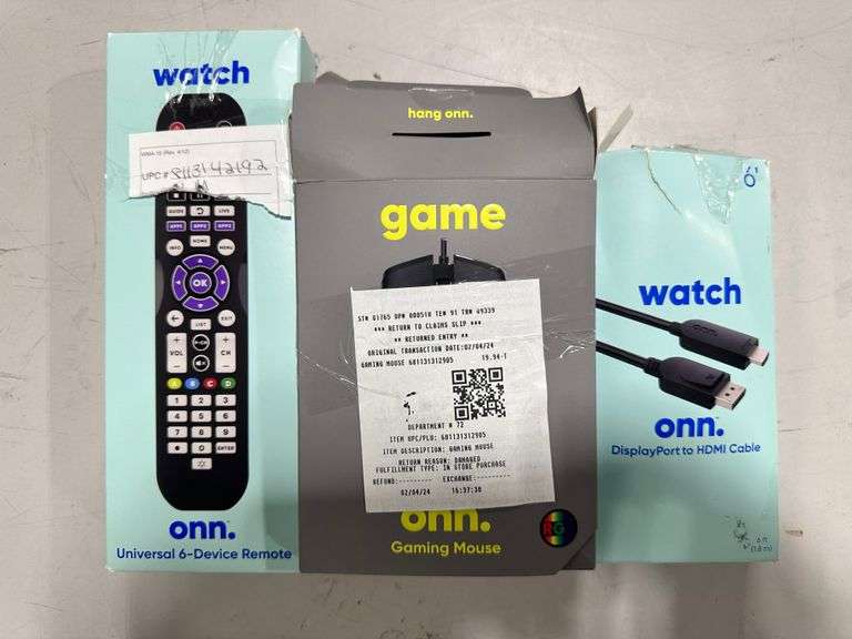 Onn DP To HDMI Cable 6' + Onn Universal Remote + Onn Gaming Mouse ...