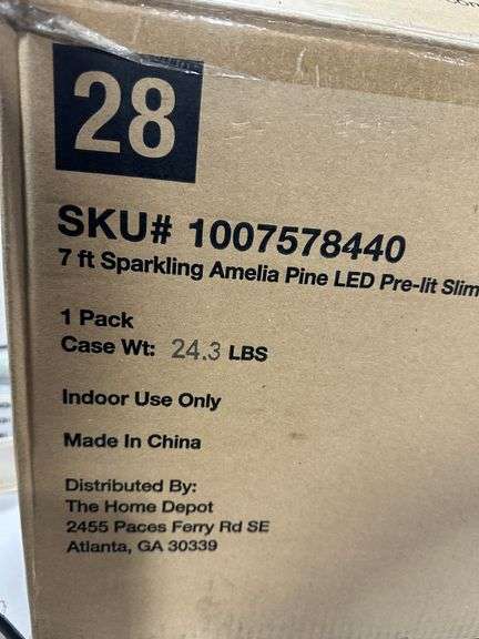 Home Accents Holiday 7 ft. Pre-Lit LED Sparkling Amelia Frosted Slim ...