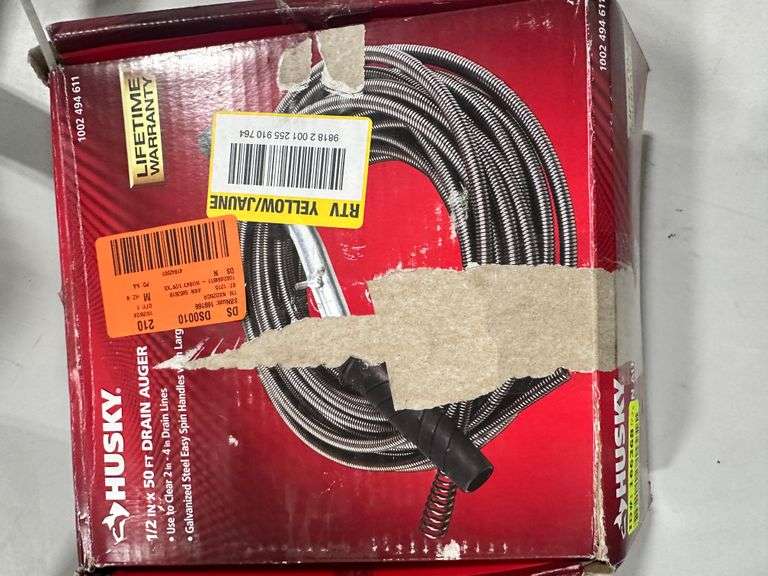 Husky 1/2 in. x 50 ft. Drain Auger - Lambrecht Auction, Inc.