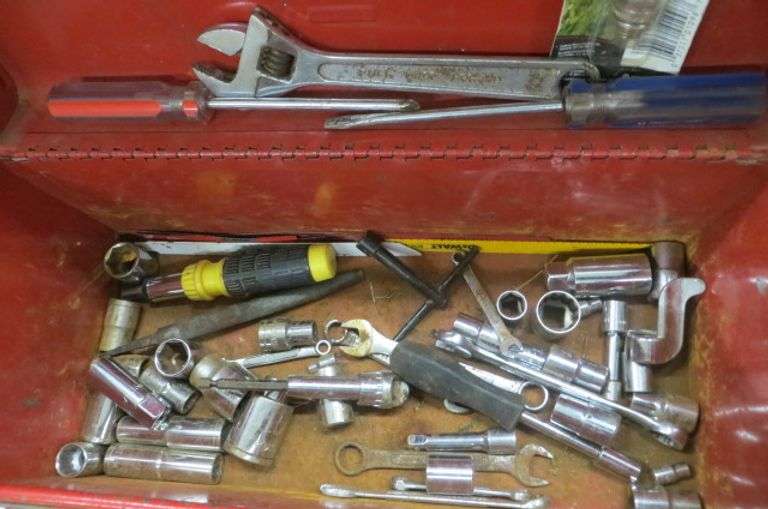 Metal Tool Box Full of Assorted Sockets & Wrenches - Lambrecht Auction ...