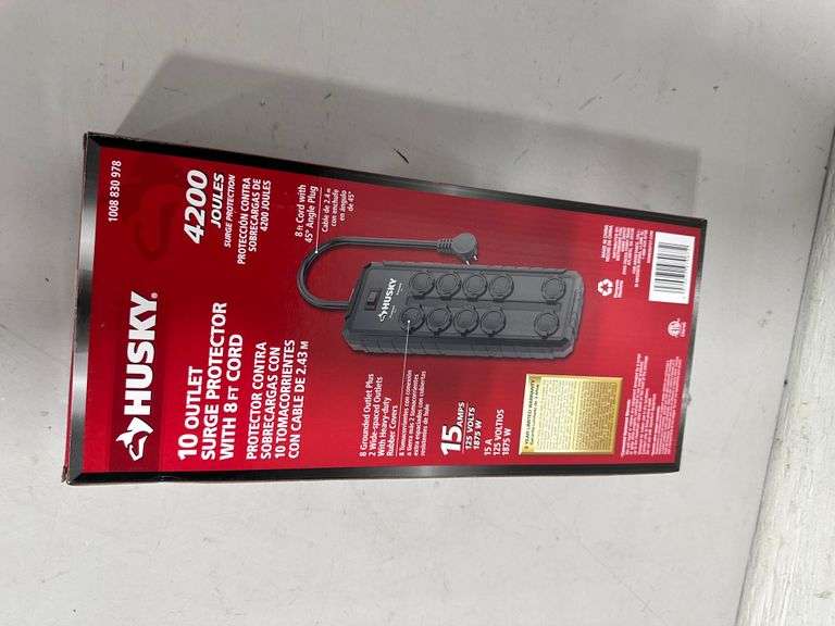 Husky 8 ft. 10-Outlet Power Surge With Rubber Cover - Lambrecht Auction ...
