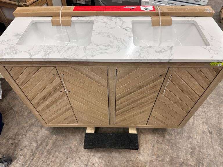 Glacier Bay Huckleberry 48 in. Double Sink Weathered Tan Bath Vanity ...