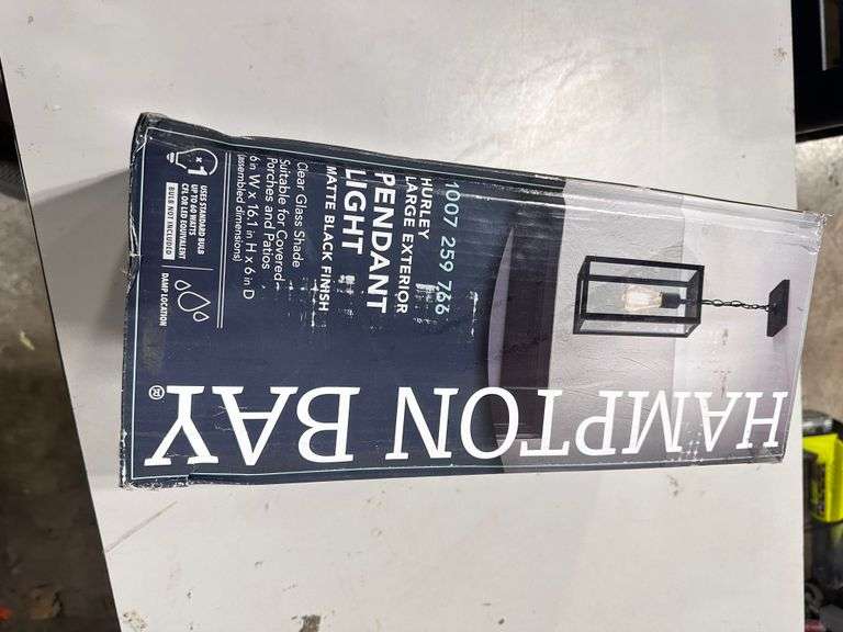 Hampton Bay Hurley Modern 1-Light Matte Black Hardwired Outdoor Hanging ...