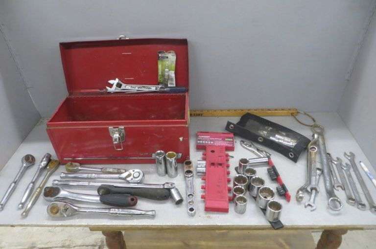 Metal Tool Box Full of Assorted Sockets & Wrenches - Lambrecht Auction ...