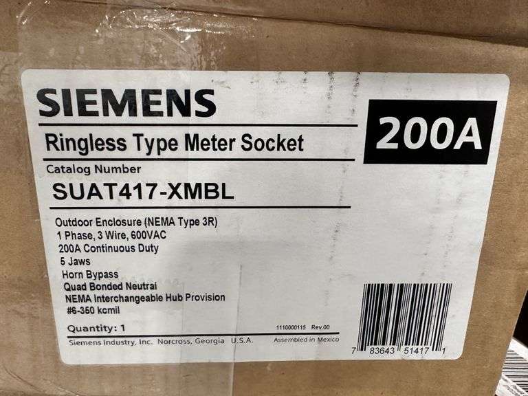 Siemens 200 Amp 4 Jaw Horn-Bypass Ringless Overhead/Underground Fed ...