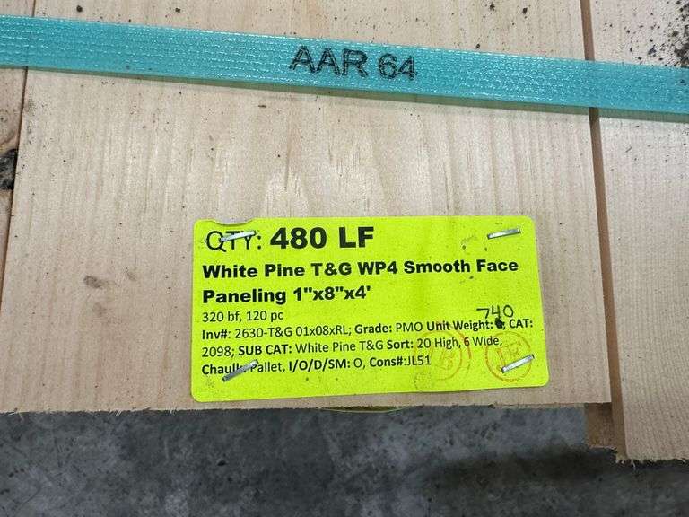 White Pine T&G WP4 Smooth Face Paneling 1"x8"x4' - Lambrecht Auction, Inc.