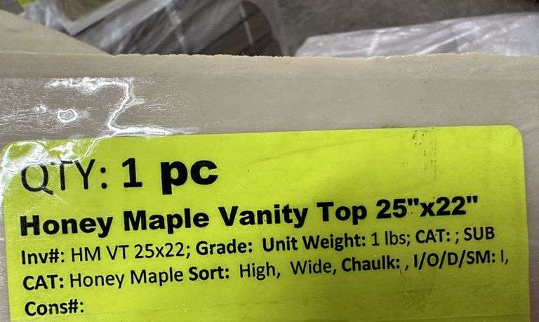 Honey Maple Vanity Top 25"x22" - Lambrecht Auction, Inc.