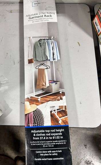MainStays Adjustable 2-Tier Rolling Garment Rack - Lambrecht Auction, Inc.
