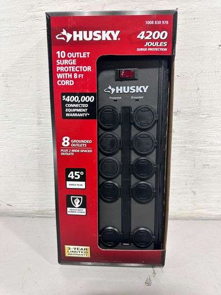 Husky 8 ft. 10-Outlet Power Surge With Rubber Cover - Lambrecht Auction ...