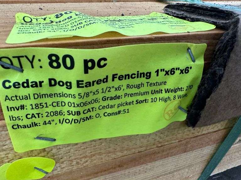 Cedar Dog Eared Fencing 1"x6"x6' - Lambrecht Auction, Inc.