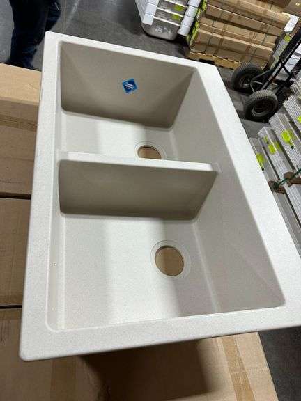 Granite Champagne Double Bowl Sink 33"x22"x8 1/2" - Lambrecht Auction, Inc.