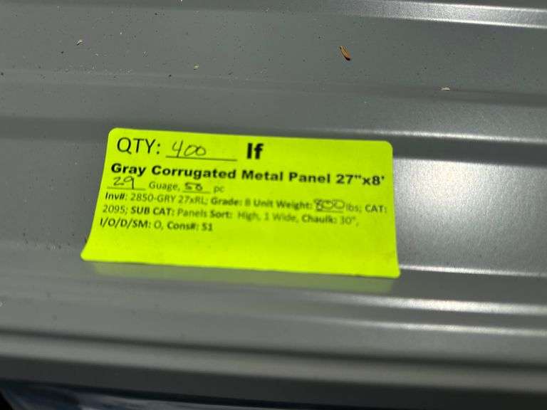 Pewter Gray Corrugated Metal Panel 27"x8' - Lambrecht Auction, Inc.