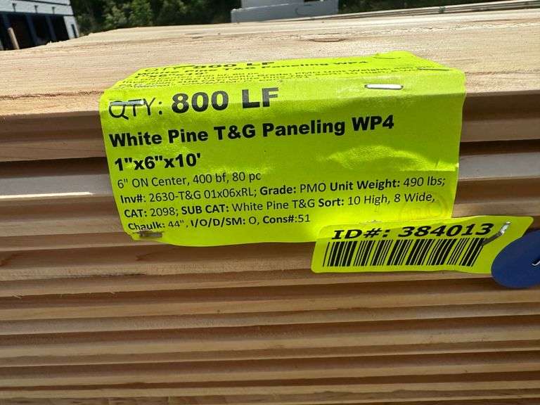 White Pine T&G Paneling WP4 1"x6"x10' - Lambrecht Auction, Inc.