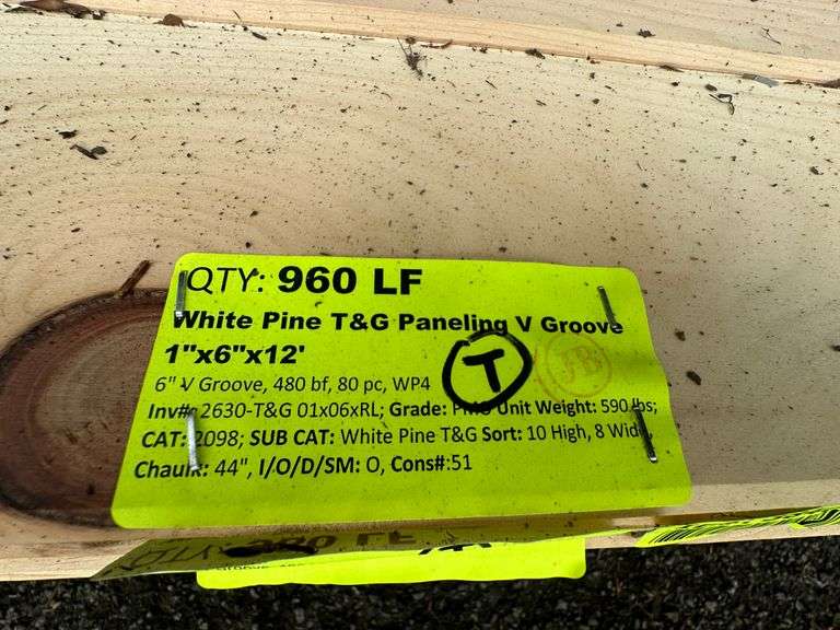 White Pine T&G Paneling WP4 1"x6"x12' - Lambrecht Auction, Inc.