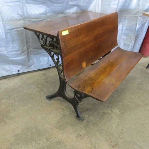 Antique Maple & Iron Double School Desk - Lambrecht Auction, Inc.