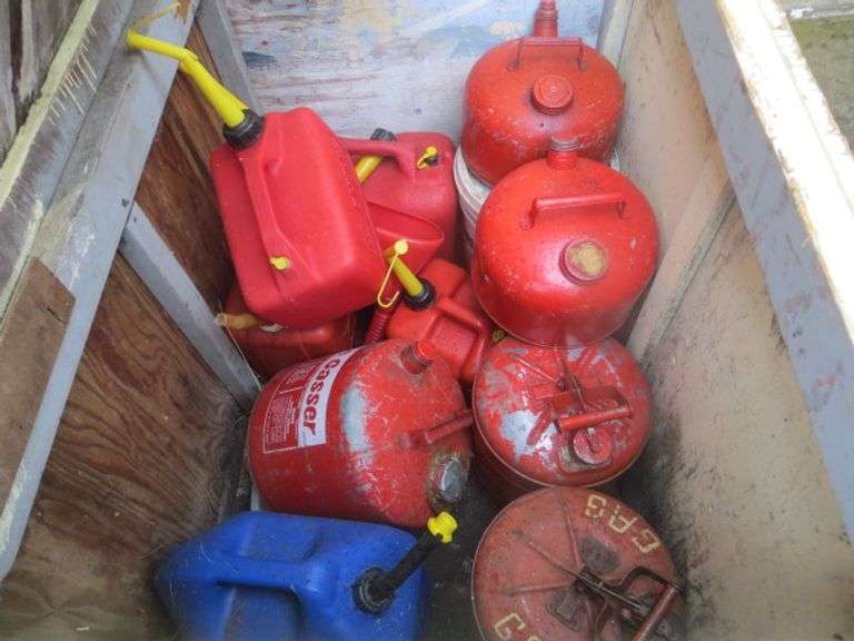 Bin Full of Assorted Gas & Kerosene Cans - Lambrecht Auction, Inc.