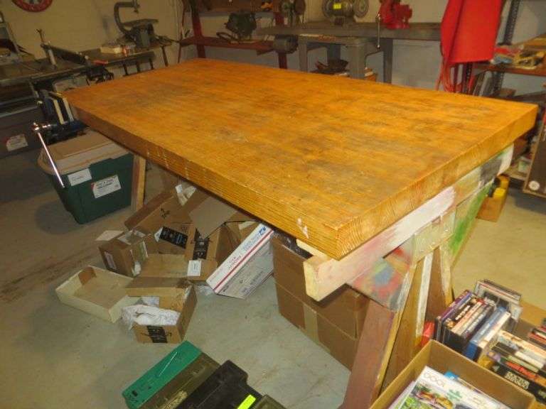 Butcher Block Top w/ Wood Vise & Homemade Base - Lambrecht Auction, Inc.