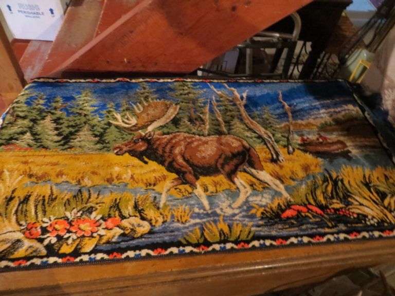 Lacquered Currier & Ives Print, Moose Tapestry - Lambrecht Auction, Inc.