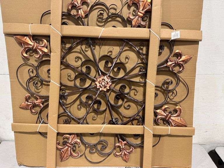 Litton Lane42 in. x 42 in. Metal Brown Scrollwork and Fleur De Lis Wall ...