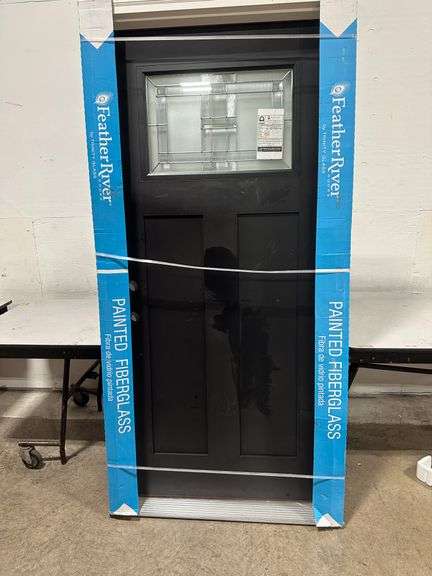 Feather River 36 in. x 80 in.Decorative Glass Black Fiberglass Prehung ...