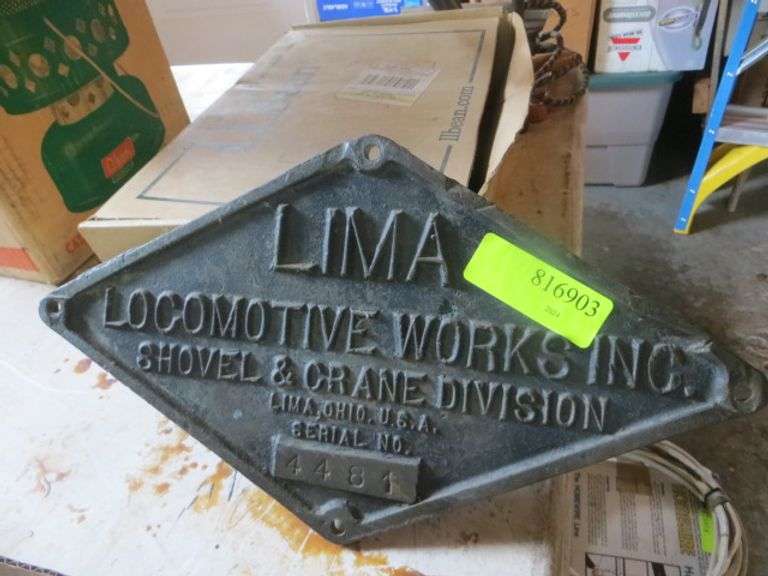 Lima Locomotive Works Bronze Serial Plate - Lambrecht Auction, Inc.
