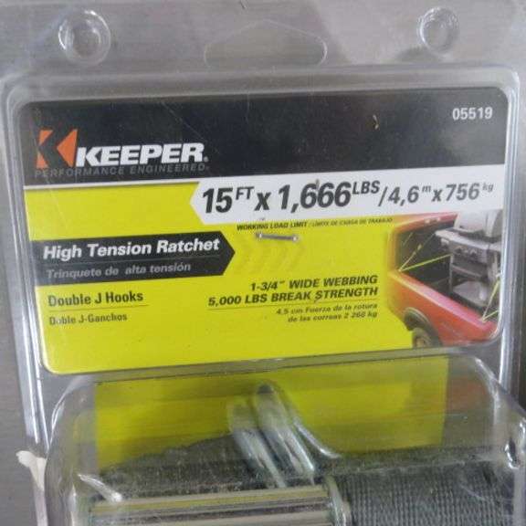 Two 15' Keeper Ratchet Straps - New - Lambrecht Auction, Inc.