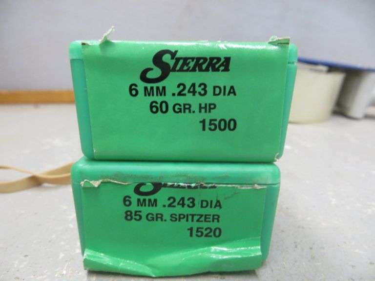 Bullets - Sierra 6mm 60 & 85gr HP 100/bx - opened - Lambrecht Auction, Inc.