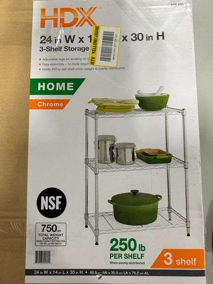 HDX 3-Tier Steel Wire Shelving Unit In Chrome - Lambrecht Auction, Inc.