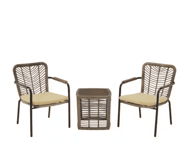 Creston Gray 3 Piece Wicker Patio Bistro Set W/ Tan Cushions ...