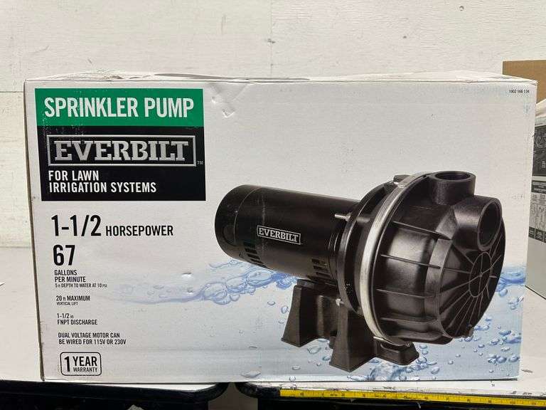 Everbilt 1-1/2 HP Plastic Lawn Sprinkler Pump - Lambrecht Auction, Inc.