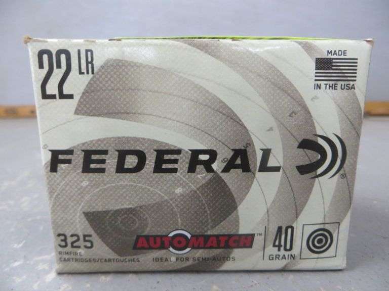 Ammo - Federal .22 LR 40gr Auto Match 325 rnds - Lambrecht Auction, Inc.