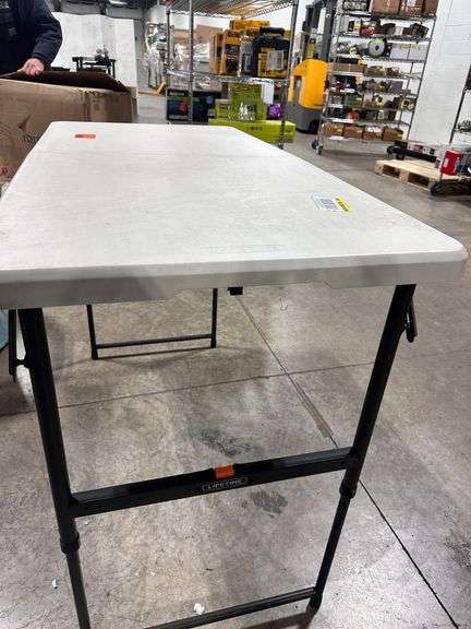 Lifetime 4 ft. One Hand Adjustable Height Fold-in-Half Resin Table ...