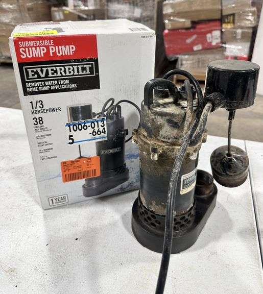 Everbilt 1/3 HP Aluminum Sump Pump Vertical Switch - Lambrecht Auction, Inc.