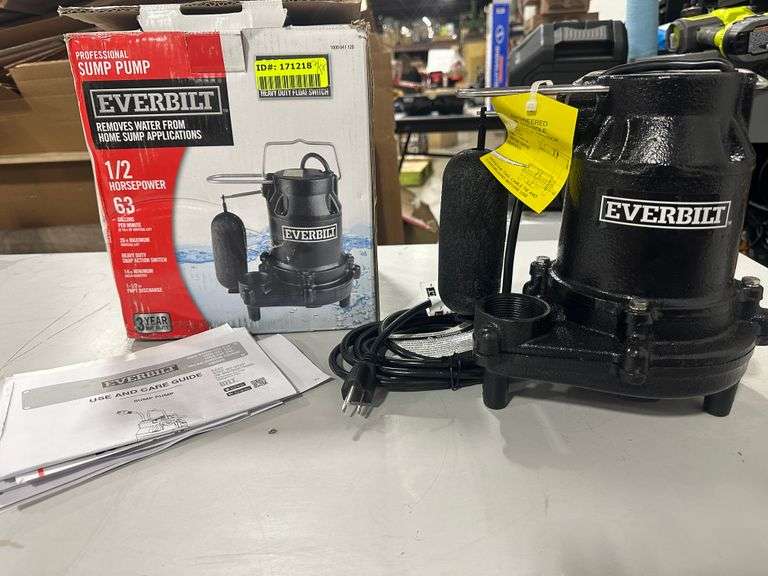 Everbilt 1/2 HP Cast Iron Sump Pump - Lambrecht Auction, Inc.