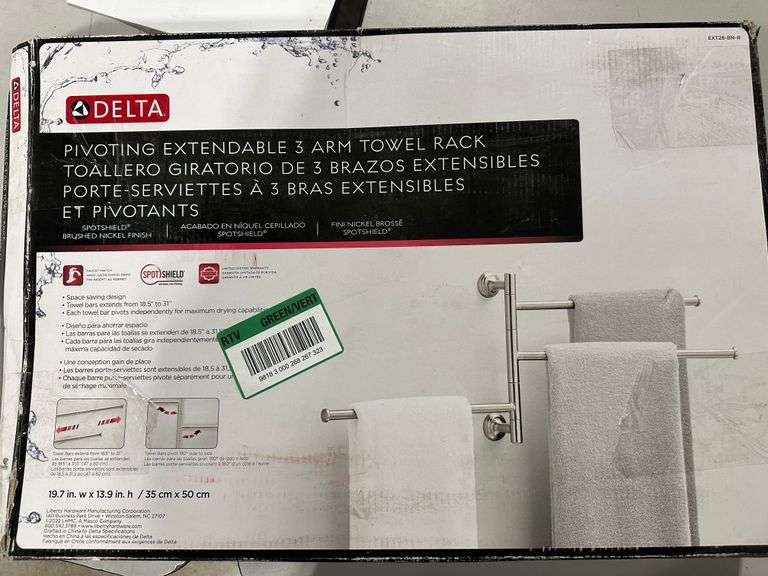 Delta Extensions Pivoting Extendable 3-Arm Wall Mount Towel Bar ...