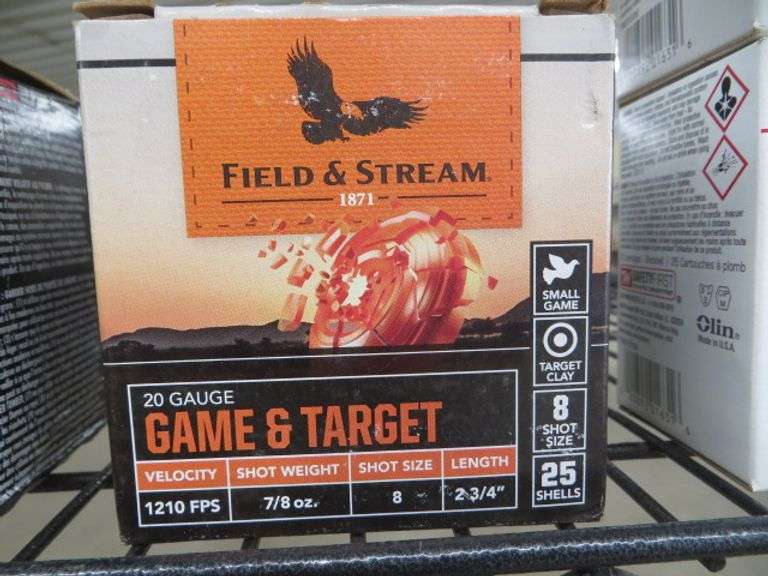 Ammo - Field & Stream 20ga 2.75" #8 25/bx - Lambrecht Auction, Inc.