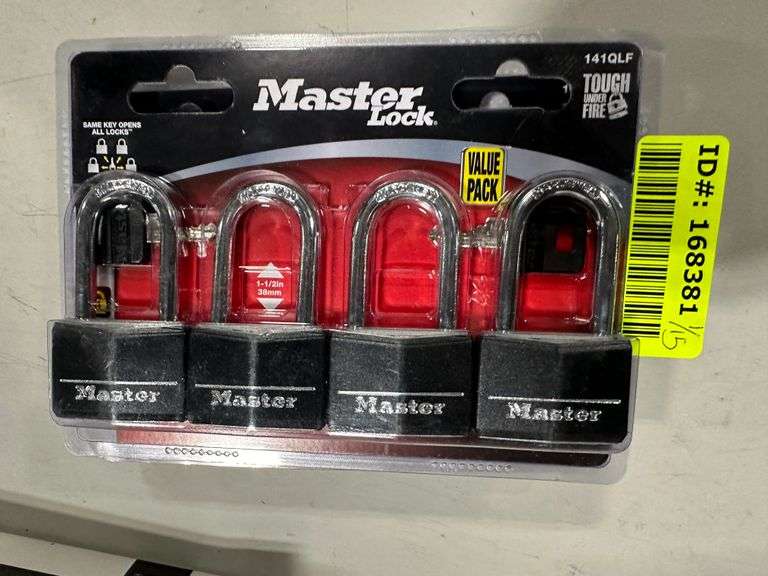 Master Lock with Key, 1-9/16 in. Wide, 1-1/2 in. Shackle, 4 Pack(3x ...