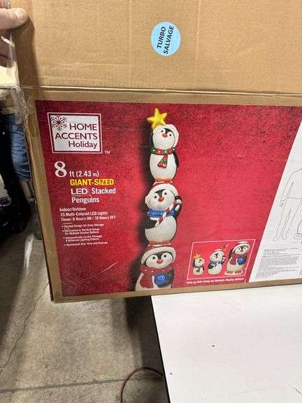 Home Accents Holiday 8 ft. Giant -Sized LED Stacked Penguins Holiday ...