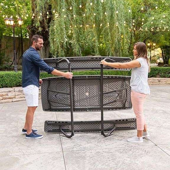 Lifetime 58 Inch Bronze Sand Rectangle Steel Frame Folding Picnic Table ...